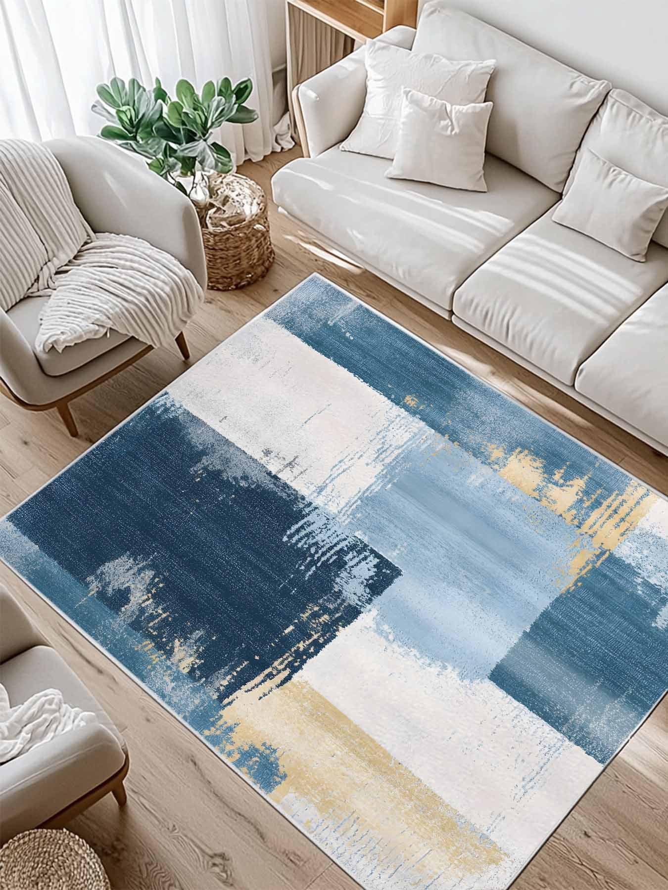 Abstract Collage Art Area Rug for Bedroom 4x6 Ft Vintage Blue Oil ...