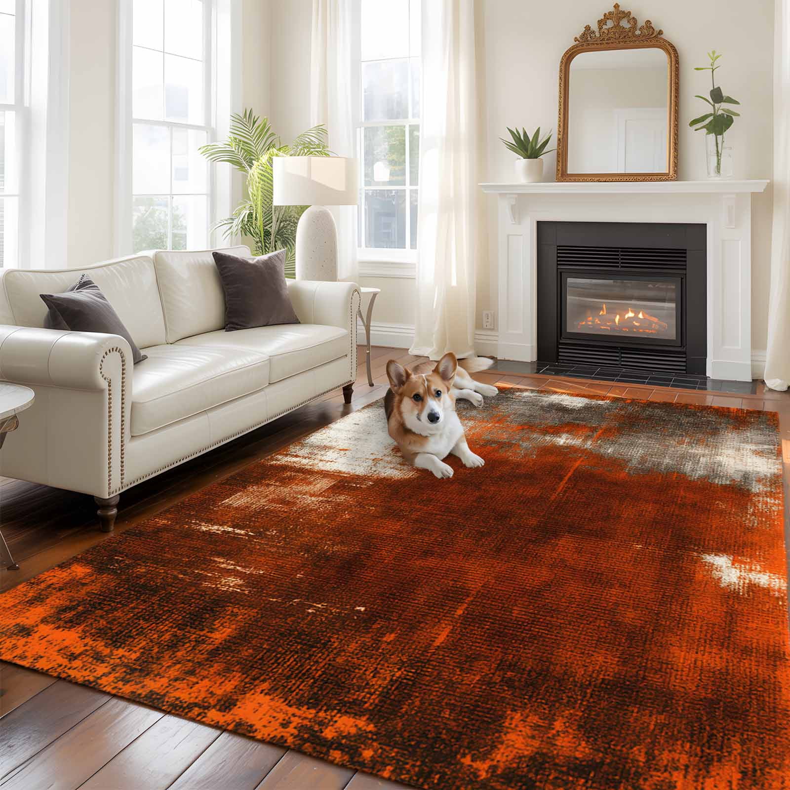 Abstract Collage Art Area Rugs 5x7 ft Vintage Red Oil Painting Texture ...