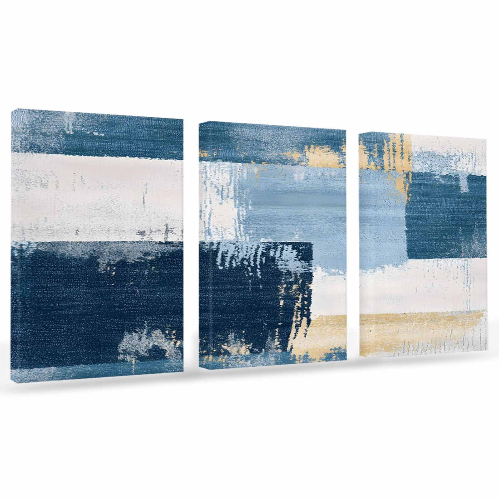 Abstract Collage Art Canvas Wall Art 3 Panels, Vintage Blue Oil ...