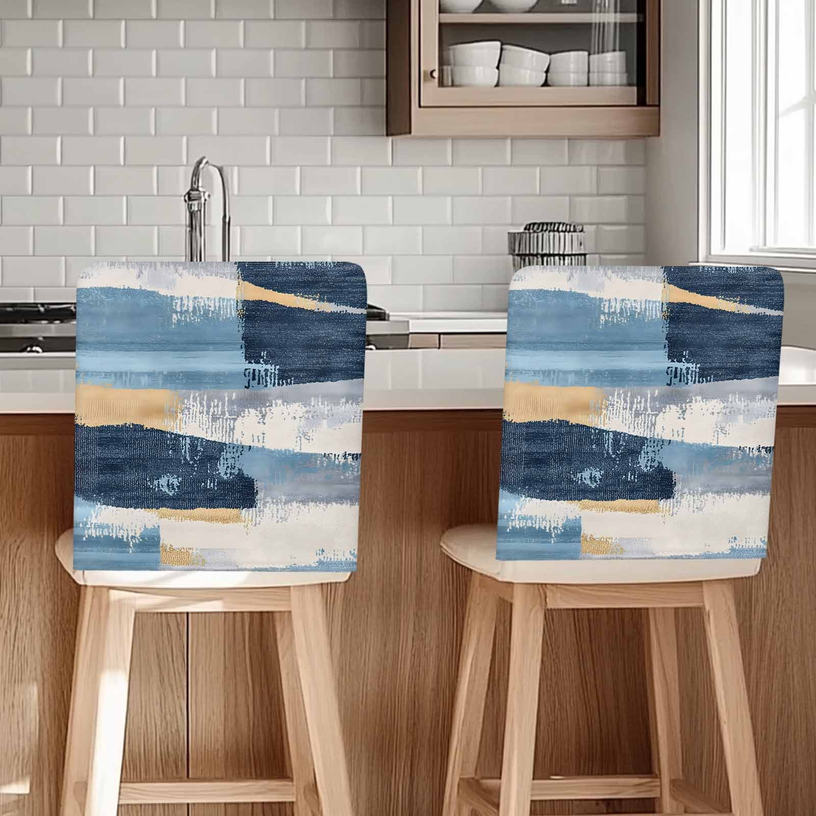 Abstract Collage Art Chair Covers Set of 1 Retro Blue Oil Painting ...