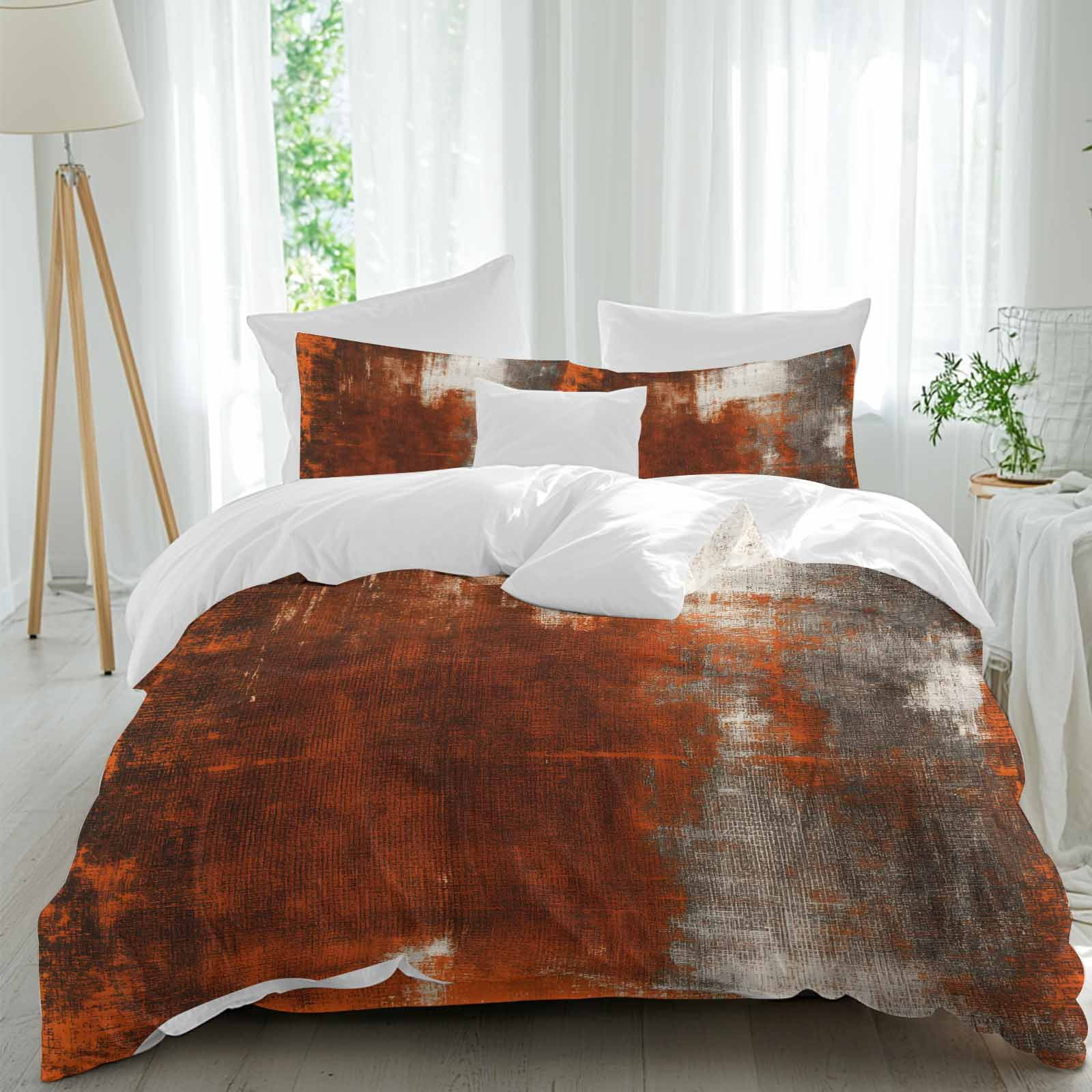 Abstract Collage Art Full Duvet Cover Set, Vintage Red Oil Painting ...