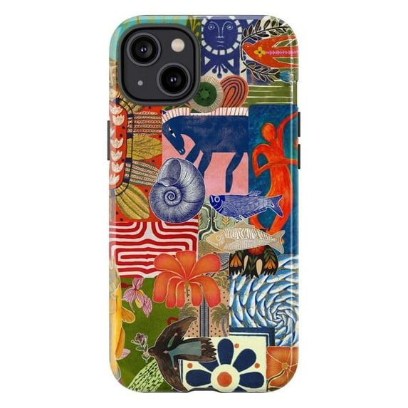 Abstract Collage Art Phone Case, Tribal Horse & Sea Creature Patchwork ...