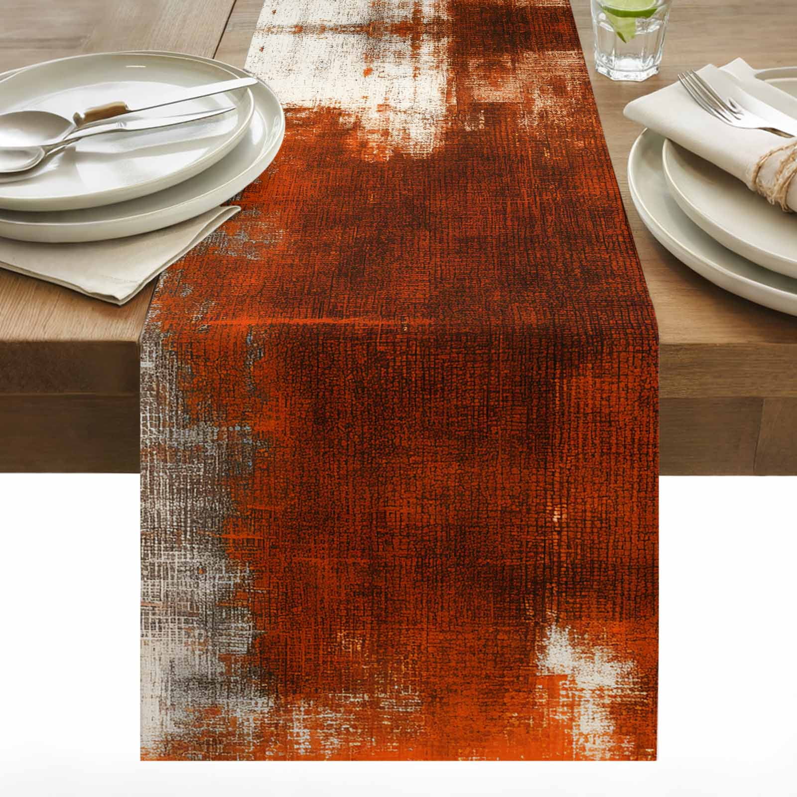 Abstract Collage Art Table Runner 13x36 inch Vintage Red Oil Painting ...