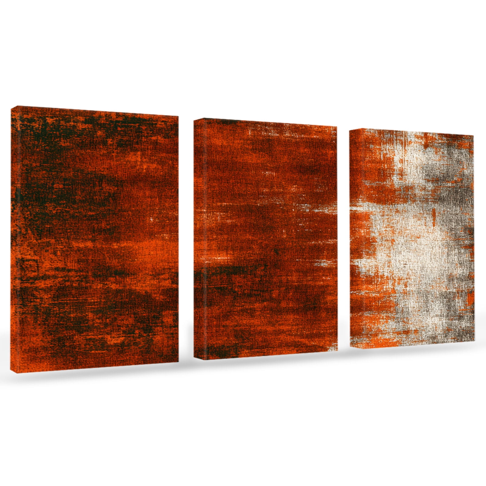 Abstract Collage Theme Canvas Wall Art 3 Panels, Retro Red Oil Painting ...