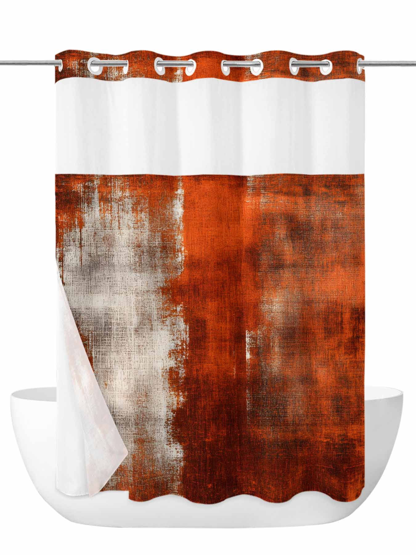 Abstract Collage Theme No Hook Shower Curtain and Liner Set Vintage Red ...
