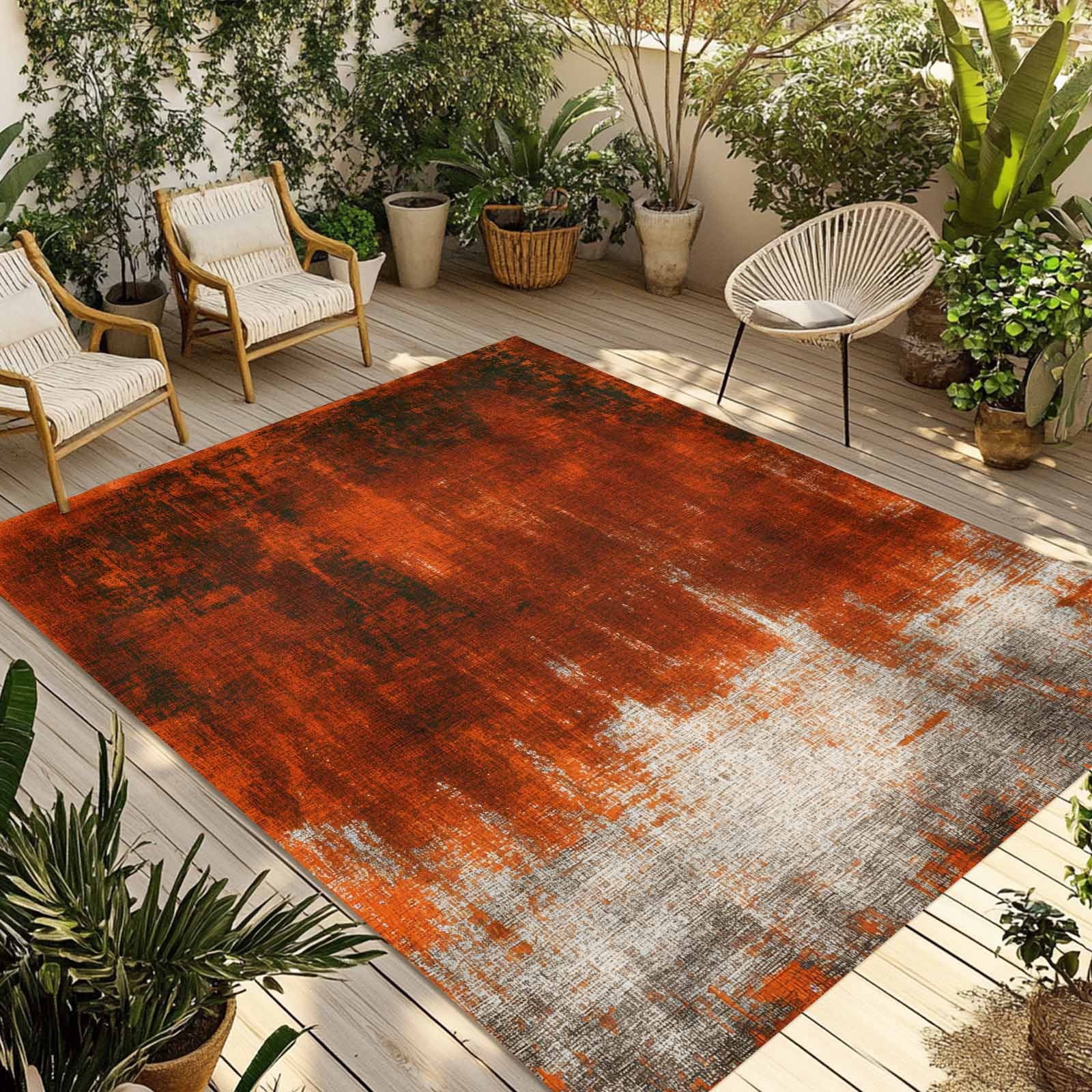 Abstract Collage Theme Outdoor Rug, Retro Red Oil Painting Texture Non ...