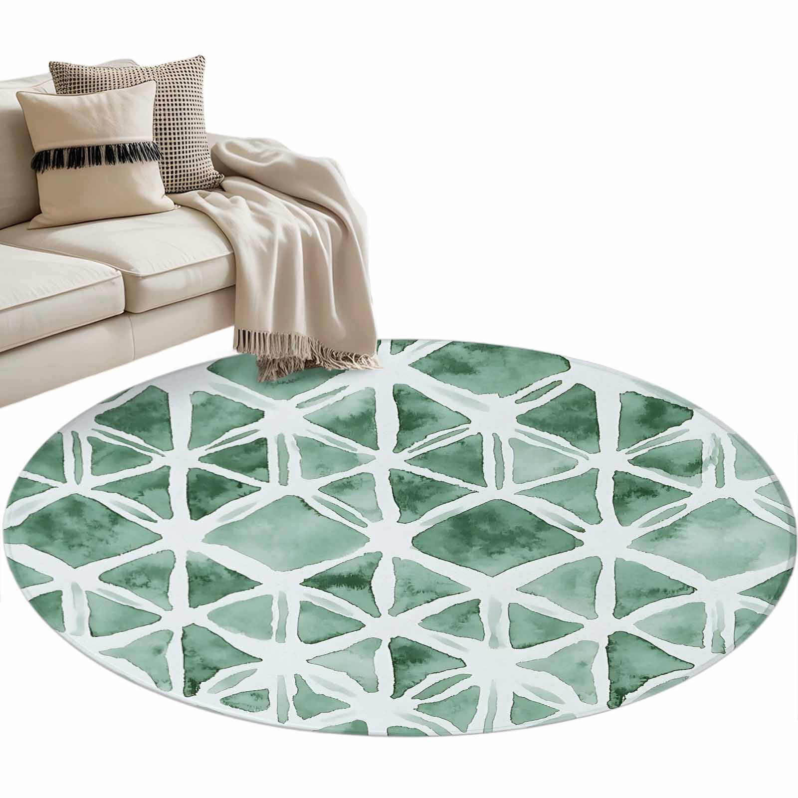 Abstract Color Blcok Round Area Rug 3.3ft Sage Green Modernism ...
