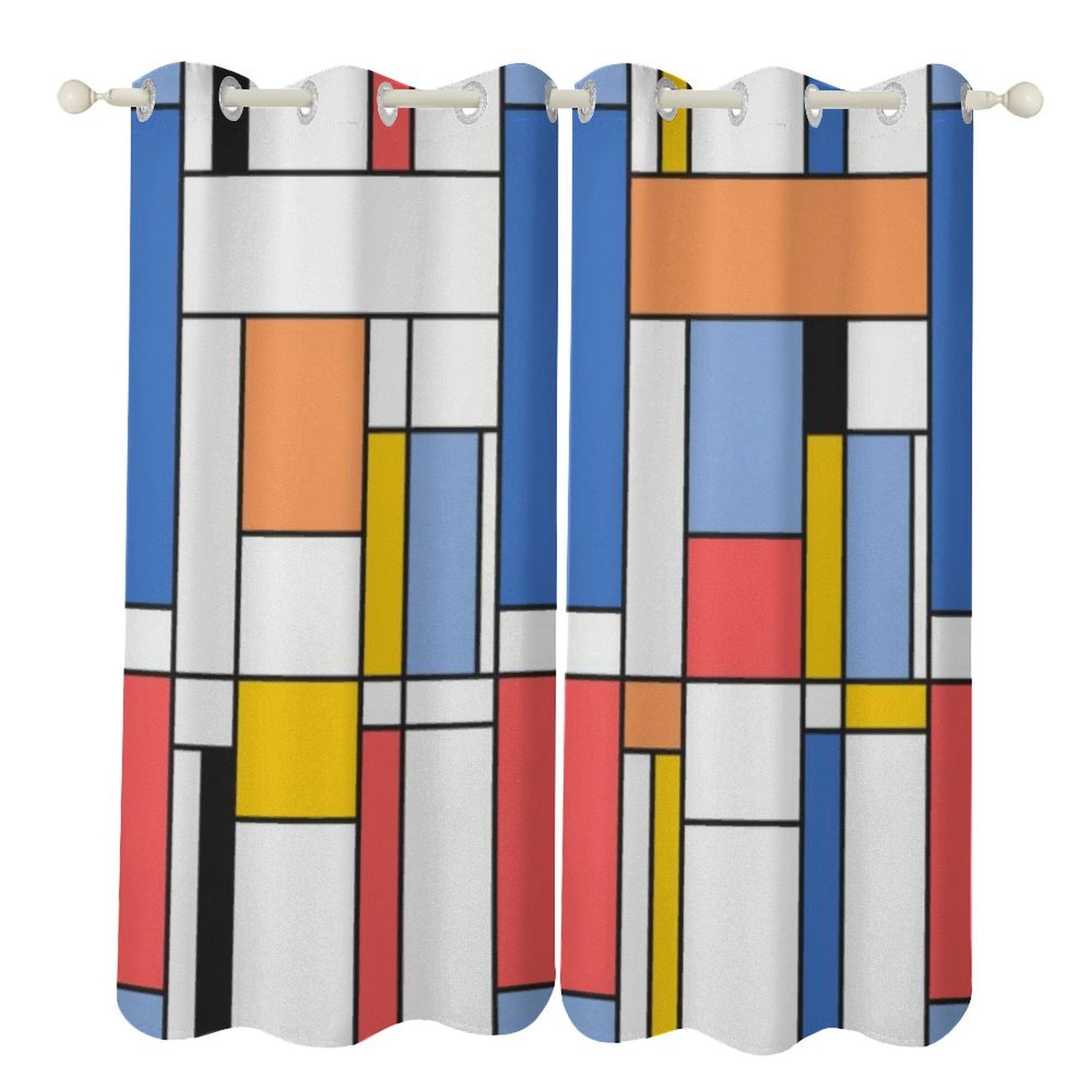 Abstract Color Block 2 Panels 3D Printing Pattern Curtain for Bedroom ...