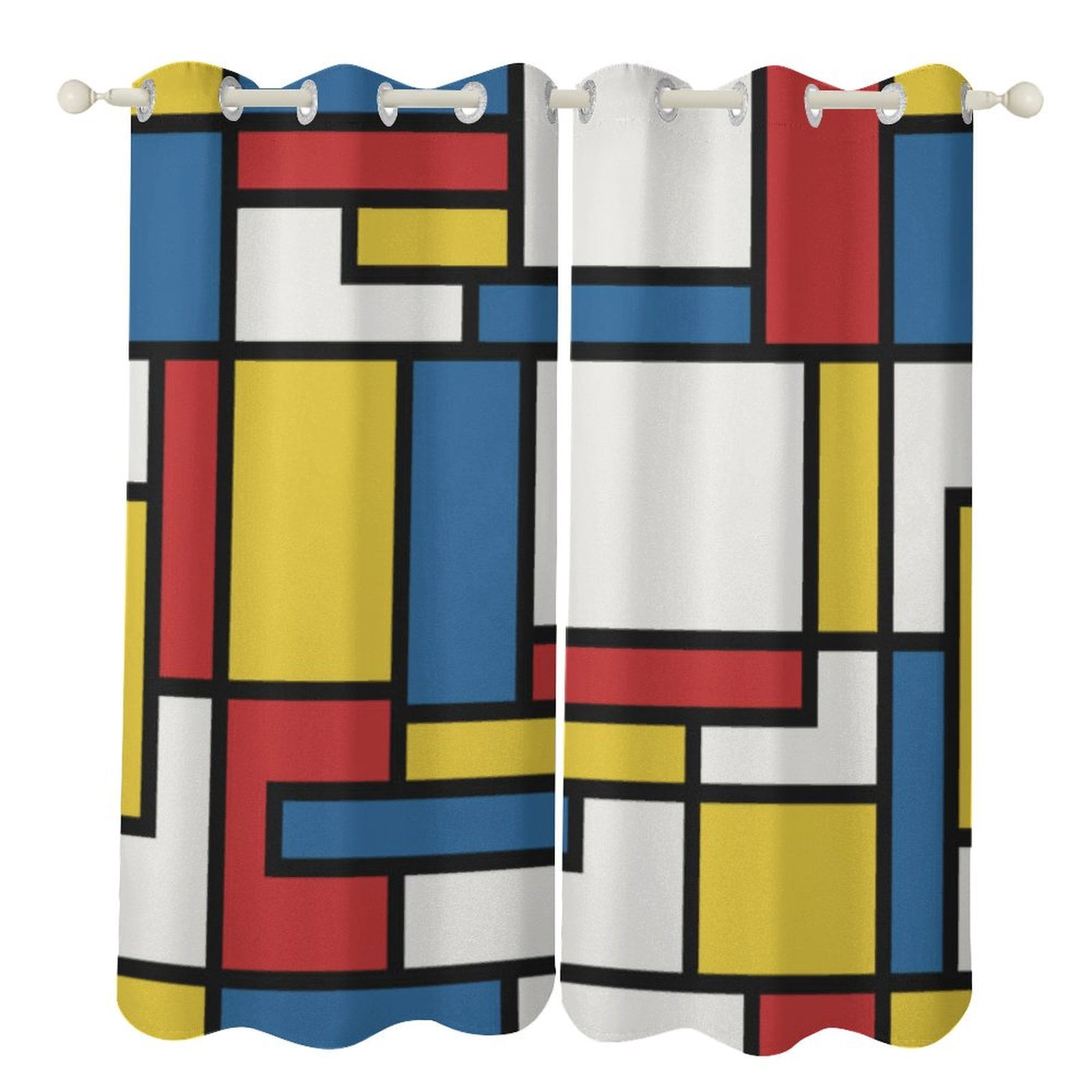 Abstract Color Block 2 Panels 3D Printing Pattern Curtain for Bedroom ...