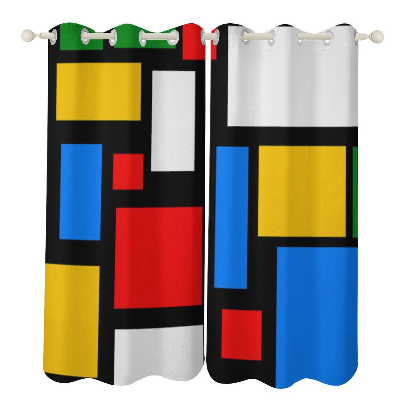 Abstract Color Block 2 Panels 3D Printing Pattern Curtain for Bedroom ...