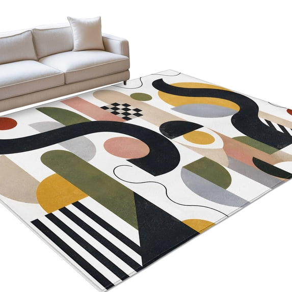 Abstract Color Block Area Rug, Modern Black Pink Green Circle Arch ...