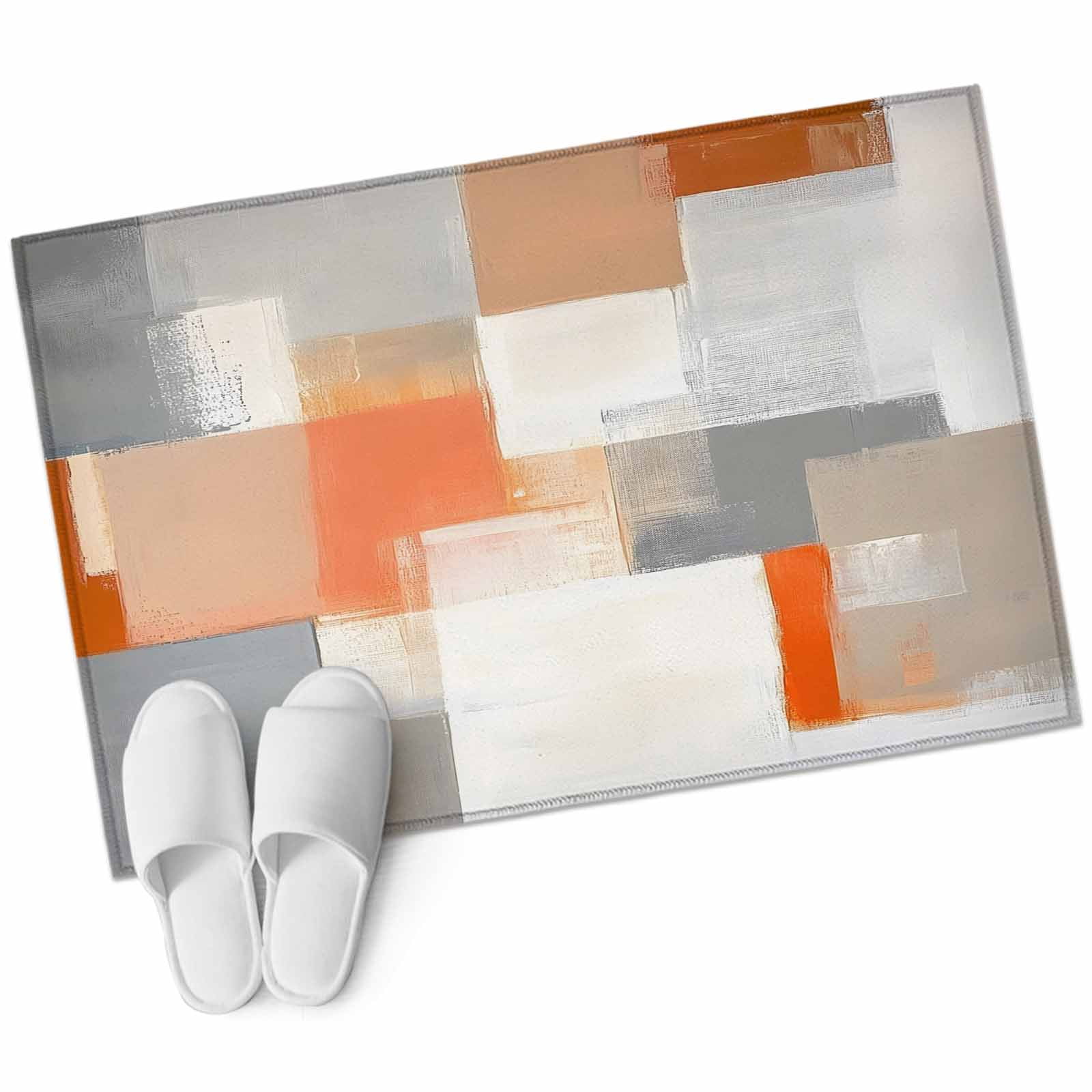 Abstract Color Block Area Rug 2x3ft Orange Grey Modern Oil Painting ...