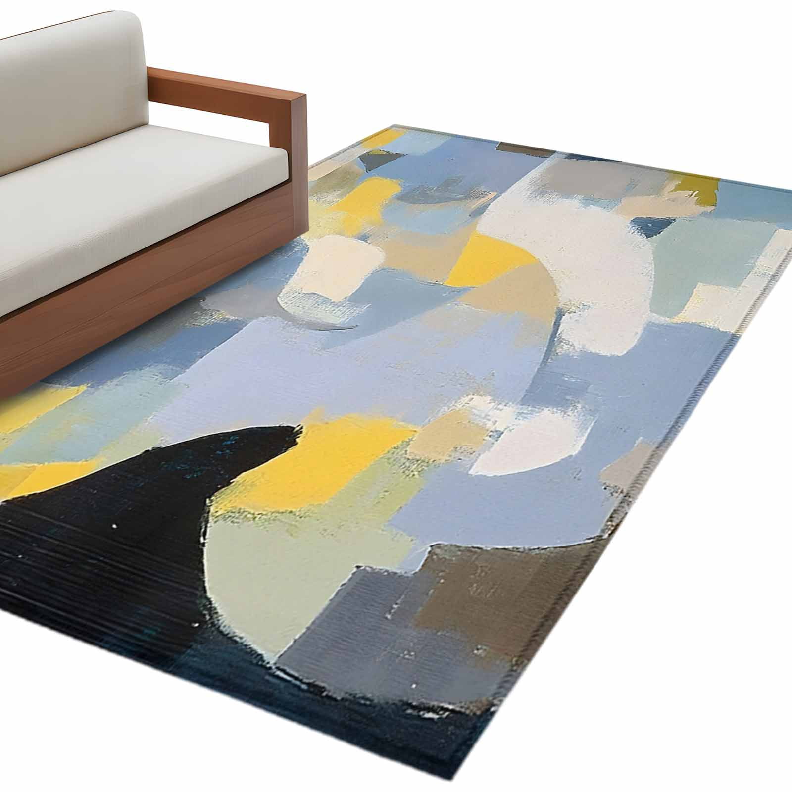Abstract Color Block Area Rug 3x5ft Blue Yellow Geometric Modern Art ...