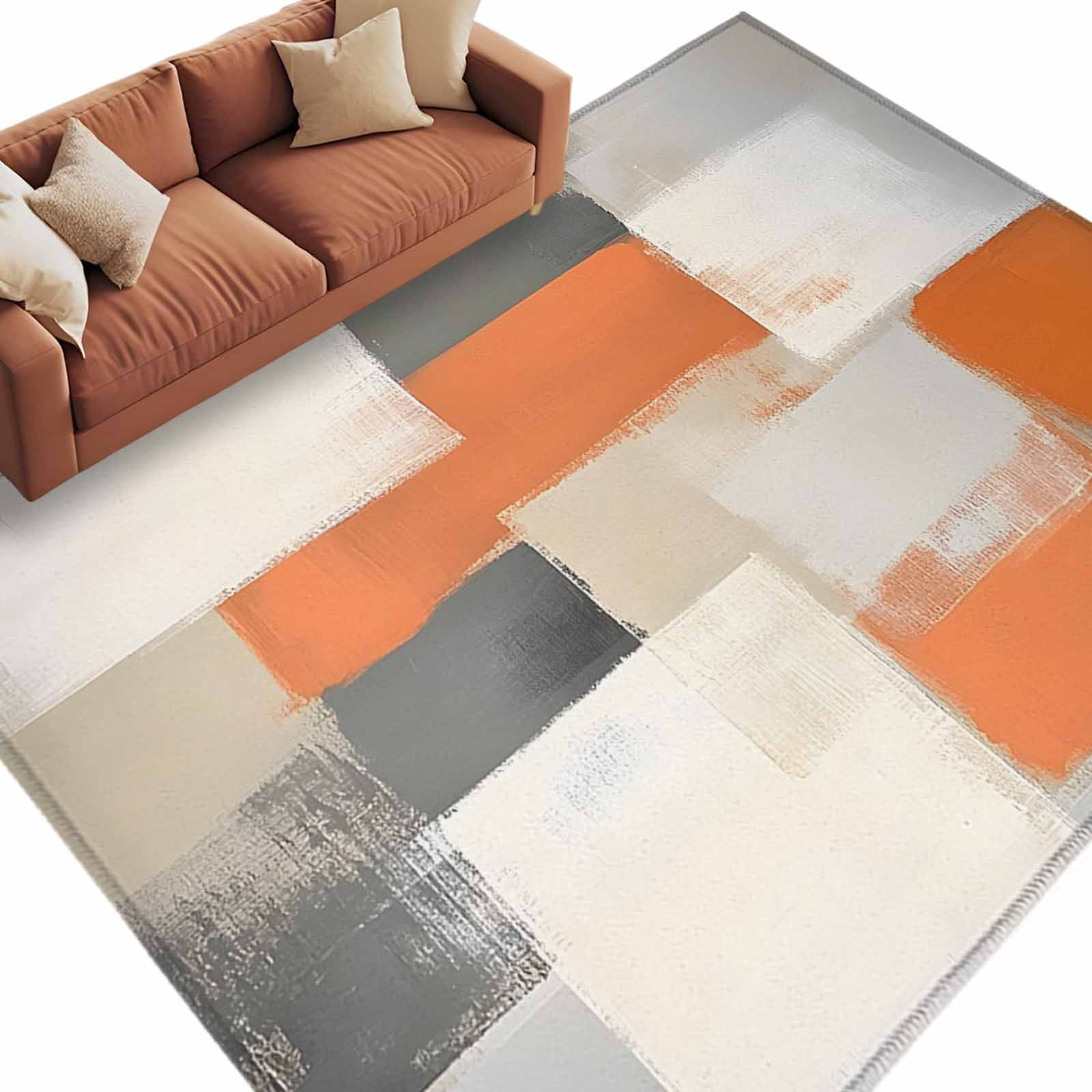 Abstract Color Block Area Rug 6x9ft Orange Grey Modern Impressionist ...