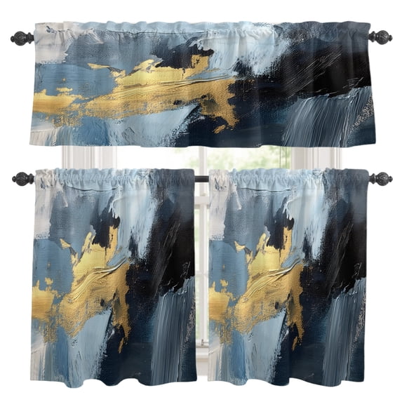 Abstract Color Block Art Kitchen Curtains Valance and Tier Set Blue ...