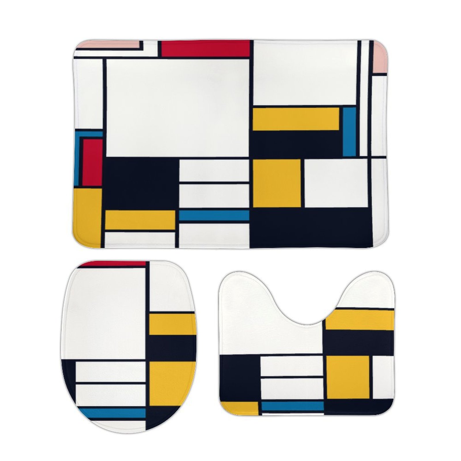 Abstract Color Block Bathroom Mats Set of 3 Pieces Non Slip Contour Rug ...