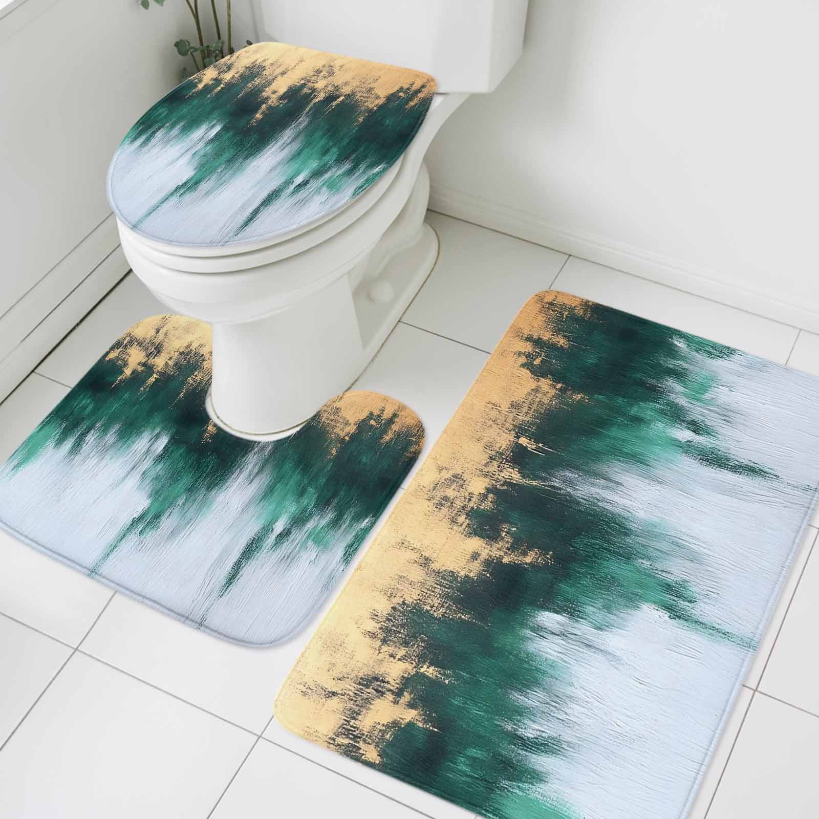 Abstract Color Block Bathroom Rugs Set Gradient Green Gold ...