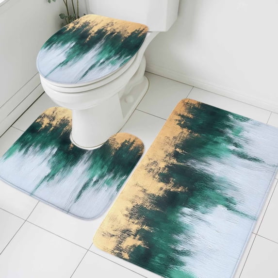 Abstract Color Block Bathroom Rugs Set Gradient Green Gold ...