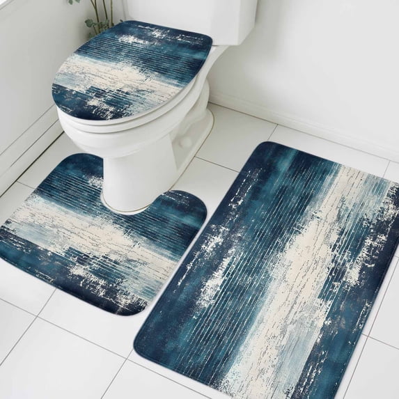 Abstract Color Block Bathroom Rugs Set Gradient Navy White Minimalist ...