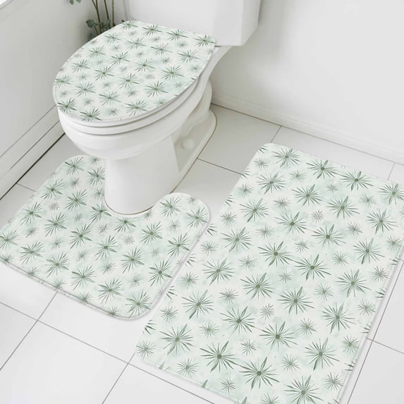 Abstract Color Block Bathroom Rugs Set Green Floral Texture Watercolor ...