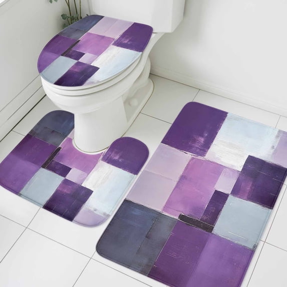 Abstract Color Block Bathroom Rugs Set Purple Block Oil Painting ...
