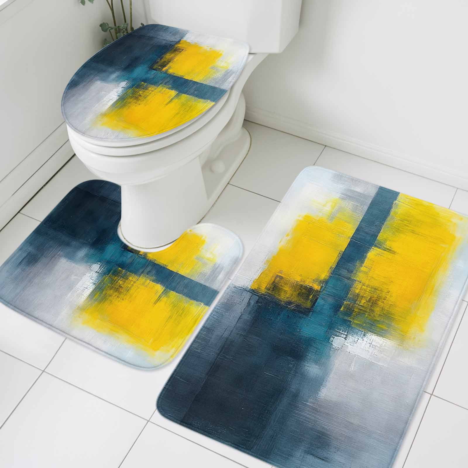 Abstract Color Block Bathroom Rugs Set Yellow Block Gradient Oil ...