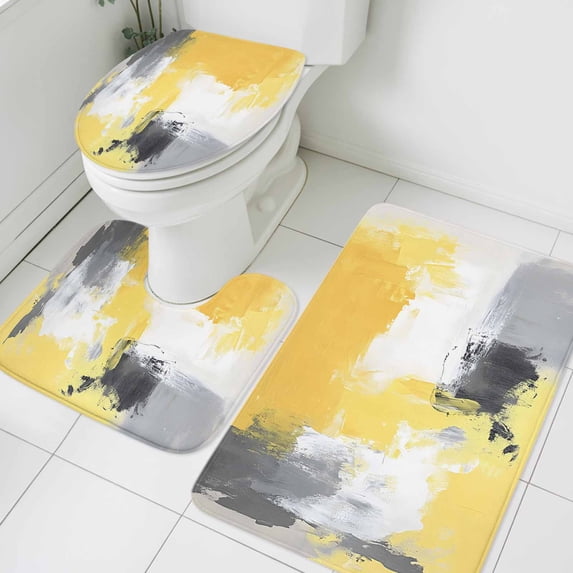 Abstract Color Block Bathroom Rugs Set Yellow Gery Oil Painting Style ...