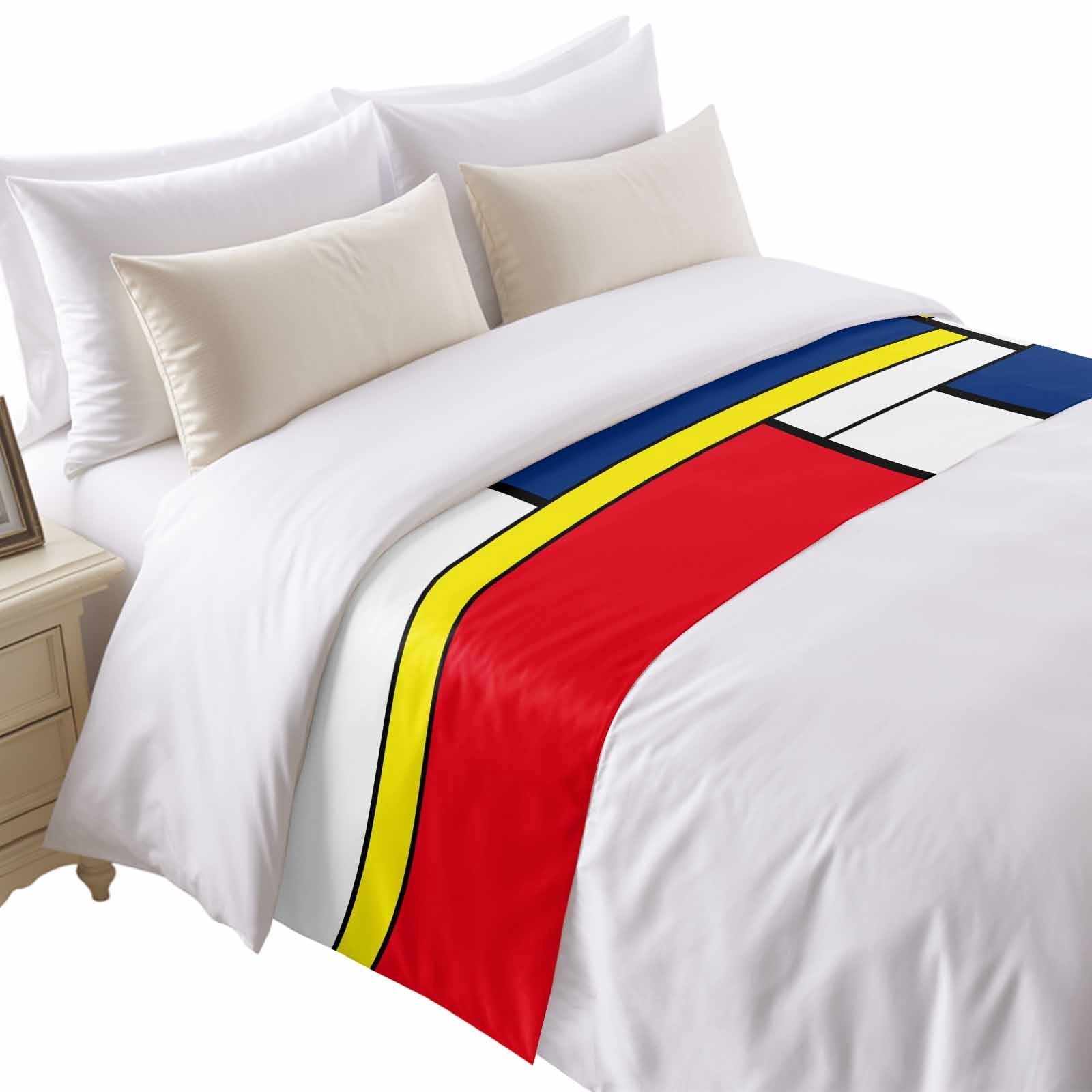 Abstract Color Block Bed Runner for Queen Size Bed, Yellow Red Blue ...