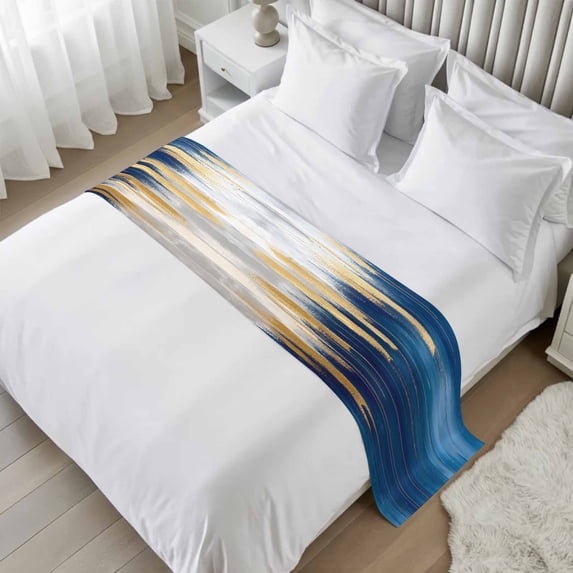 Abstract Color Block Bed Runner Scarf, Navy Block Impressionist Style ...