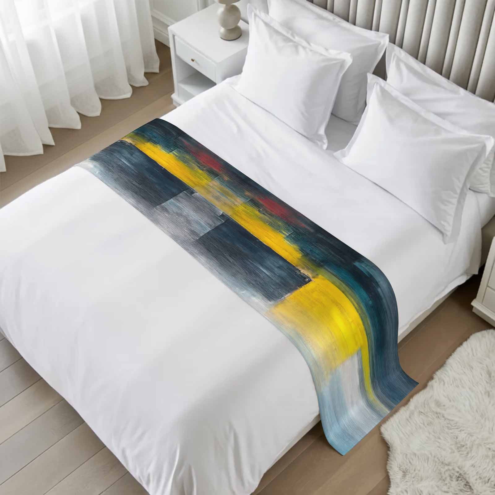 Abstract Color Block Bed Runner Scarf, Yellow Block Gradient Black ...