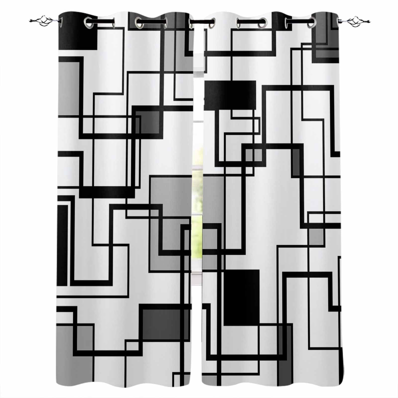 Abstract Color Block Blackout Curtains 72 Inch Length Black Gray ...