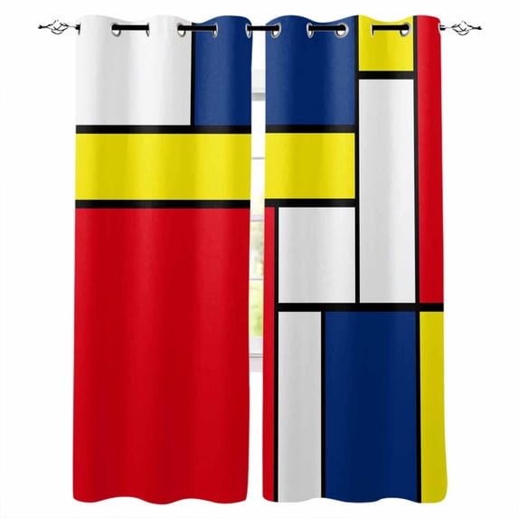 Abstract Color Block Blackout Curtains 72 Inch Length Yellow Red Blue ...
