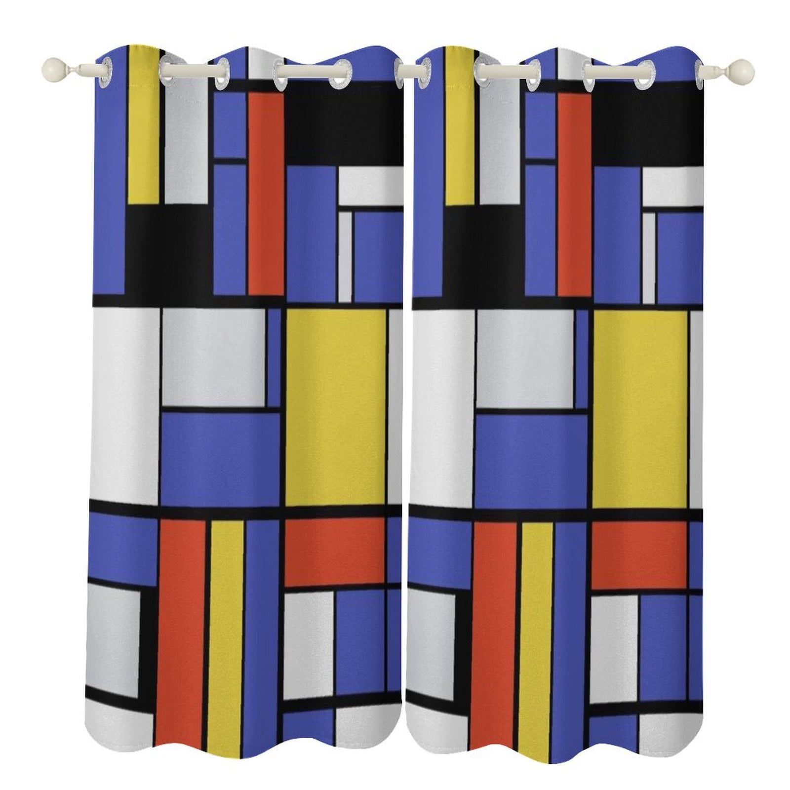 Abstract Color Block Blackout Curtains Window Drapes Room Darkening ...