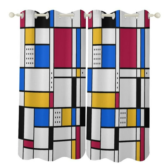 Abstract Color Block Blackout Curtains Window Drapes Room Darkening ...