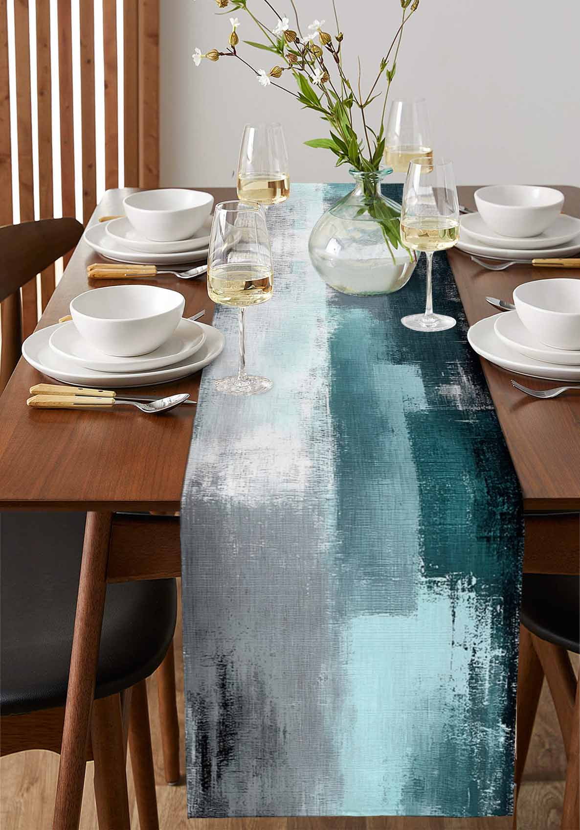 Abstract Color Block Bronze Gray Table Runner 13x36in Non-Slip Cotton ...