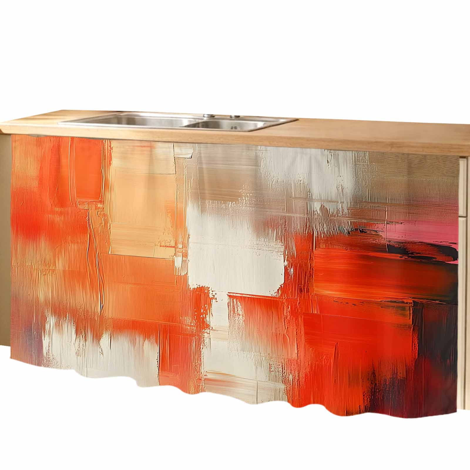 Abstract Color Block Cabinet Curtains Orange Block Oil Painting ...