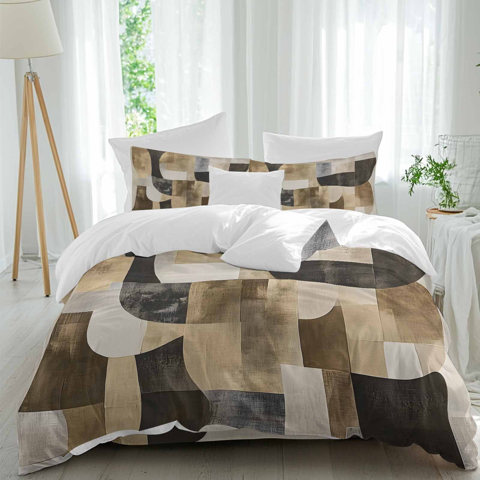 Abstract Color Block California King Duvet Cover Set, Brown Black ...