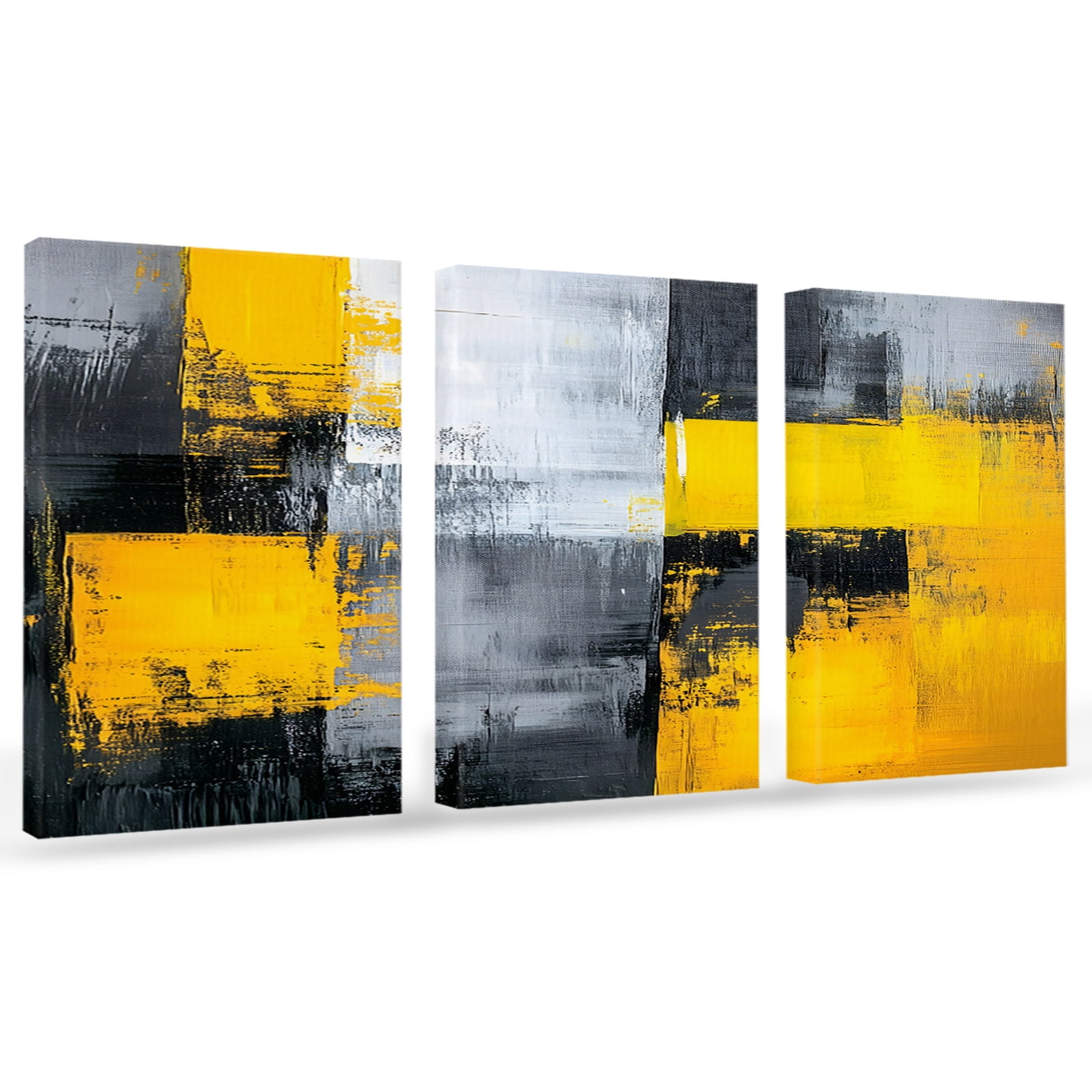 Abstract Color Block Canvas Wall Art 3 Panels, Yellow Block Gradient ...