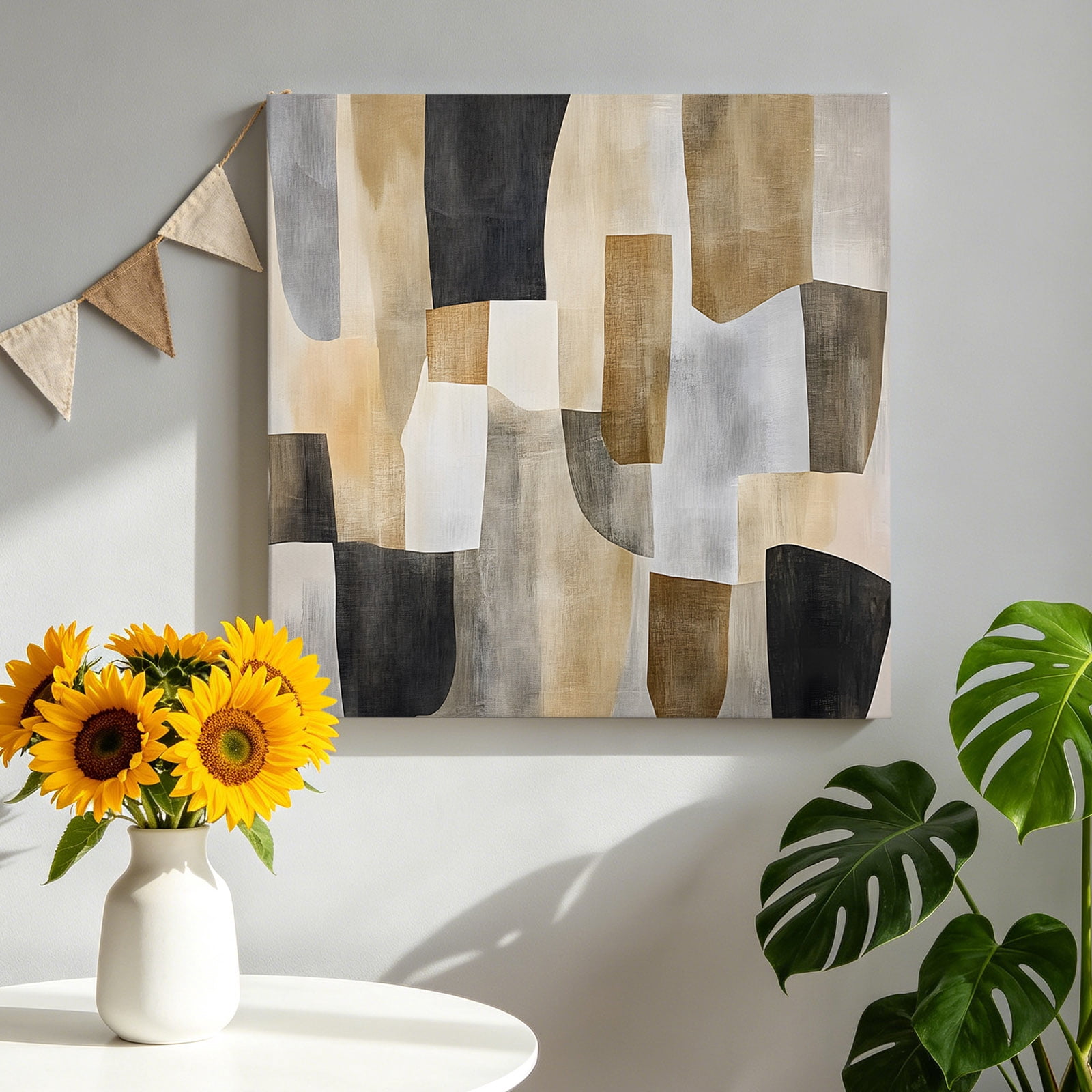 Abstract Color Block Canvas Wall Art for Living Room, Grey Brown Oil ...