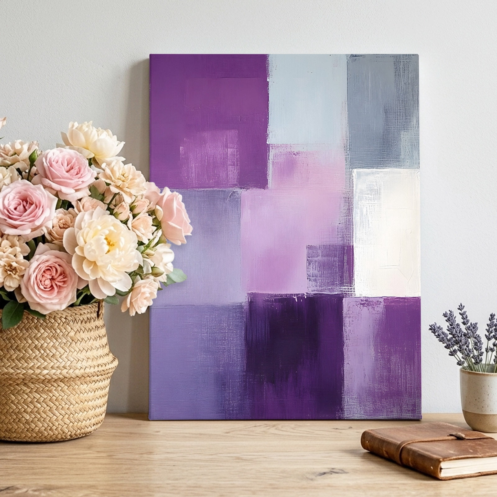 Abstract Color Block Canvas Wall Art for Living Room, Purple Block ...