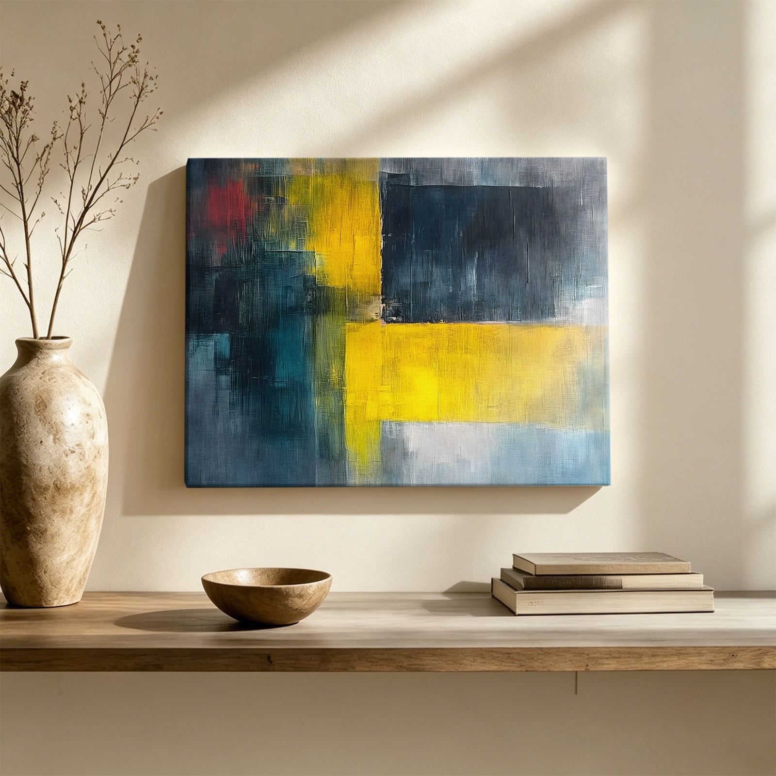 Abstract Color Block Canvas Wall Art, Yellow Block Gradient Black Wall ...