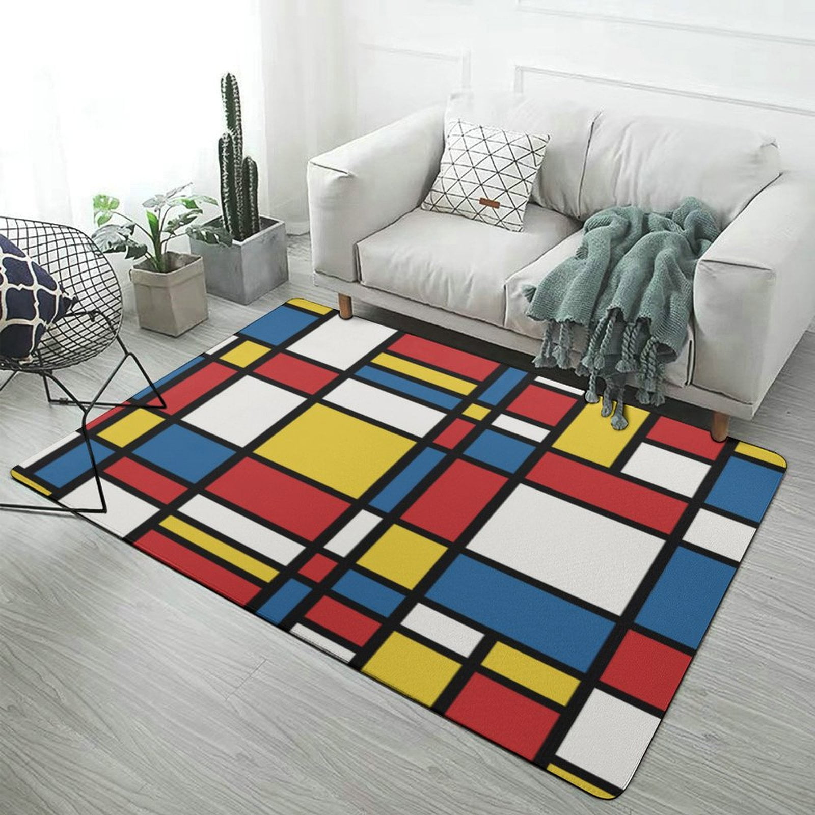 Abstract Color Block Carpet Style Living Room Bedroom Rug Modern 3d ...