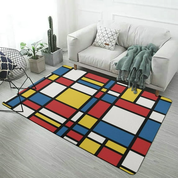 Abstract Color Block Carpet Style Living Room Bedroom Rug Modern 3d ...