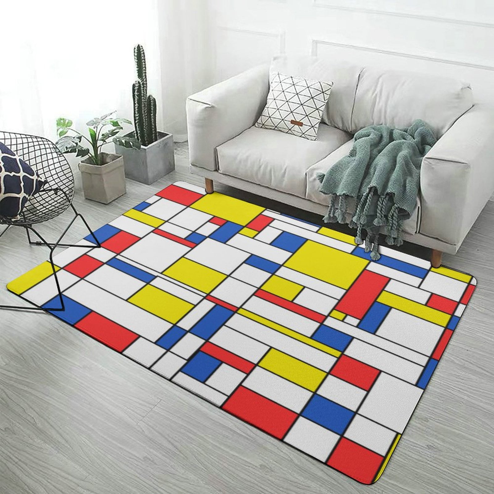 Abstract Color Block Carpet Style Living Room Bedroom Rug Modern 3d ...
