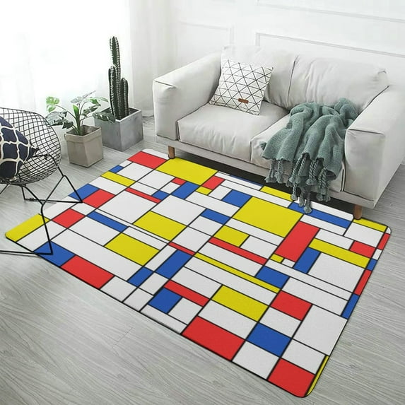 Abstract Color Block Carpet Style Living Room Bedroom Rug Modern 3d ...