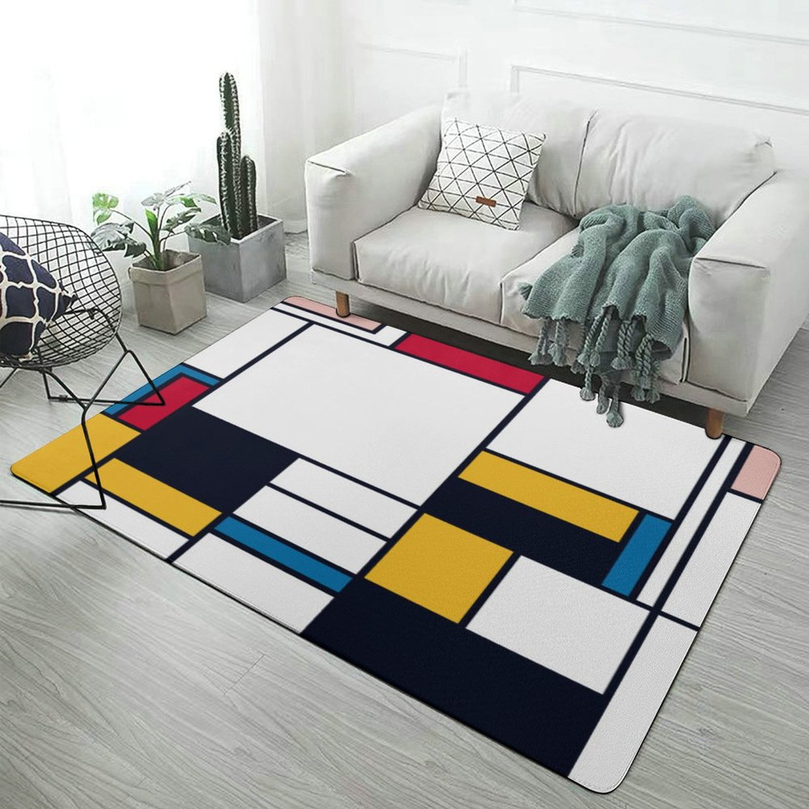 Abstract Color Block Carpet Style Living Room Bedroom Rug Modern 3d ...