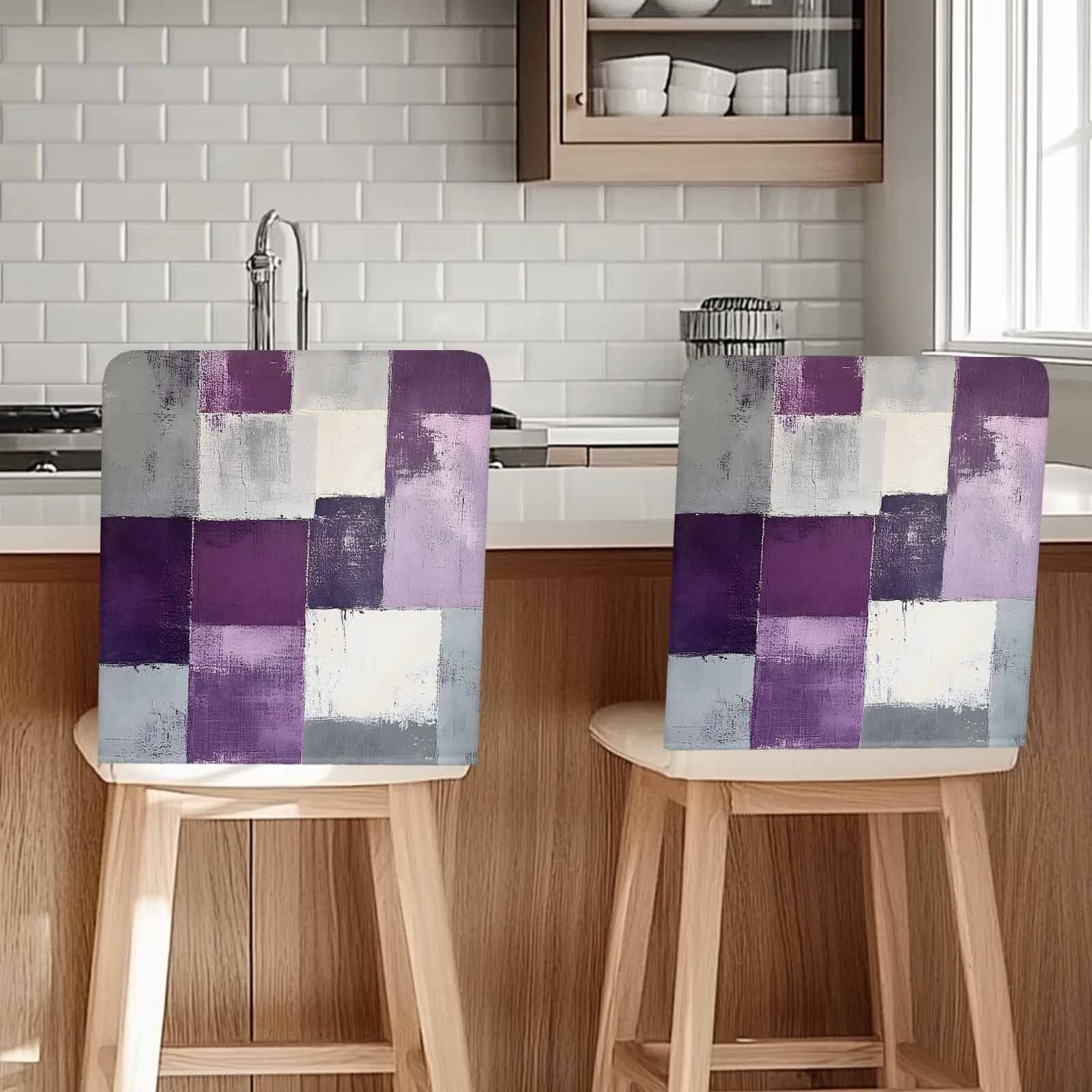 Abstract Color Block Chair Covers Set of 6 Purple Block Oil Painting ...