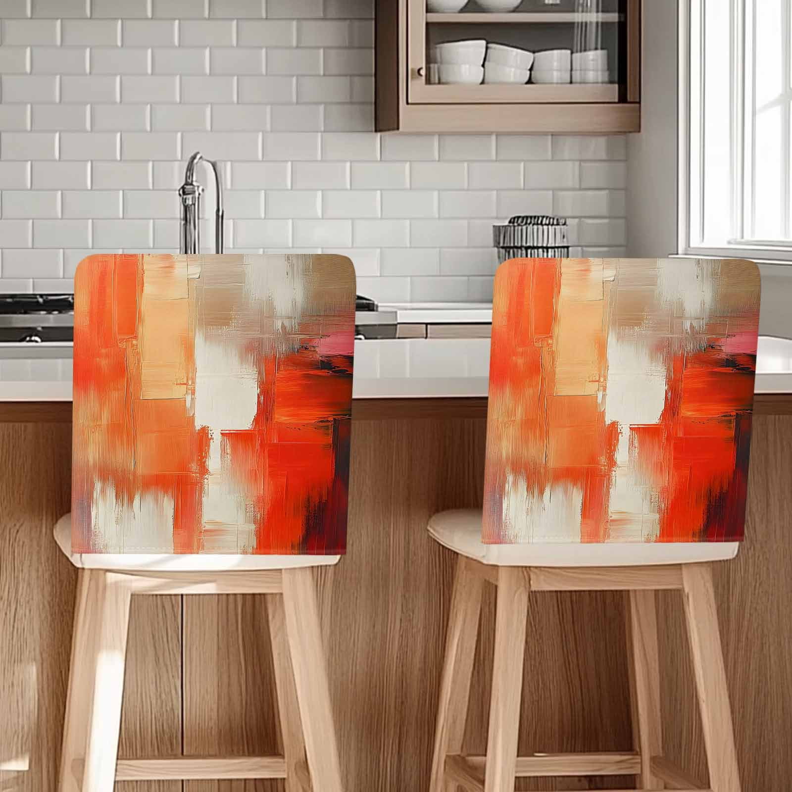 Abstract Color Block Chair Covers Set of 8 Orange Block Oil Painting ...