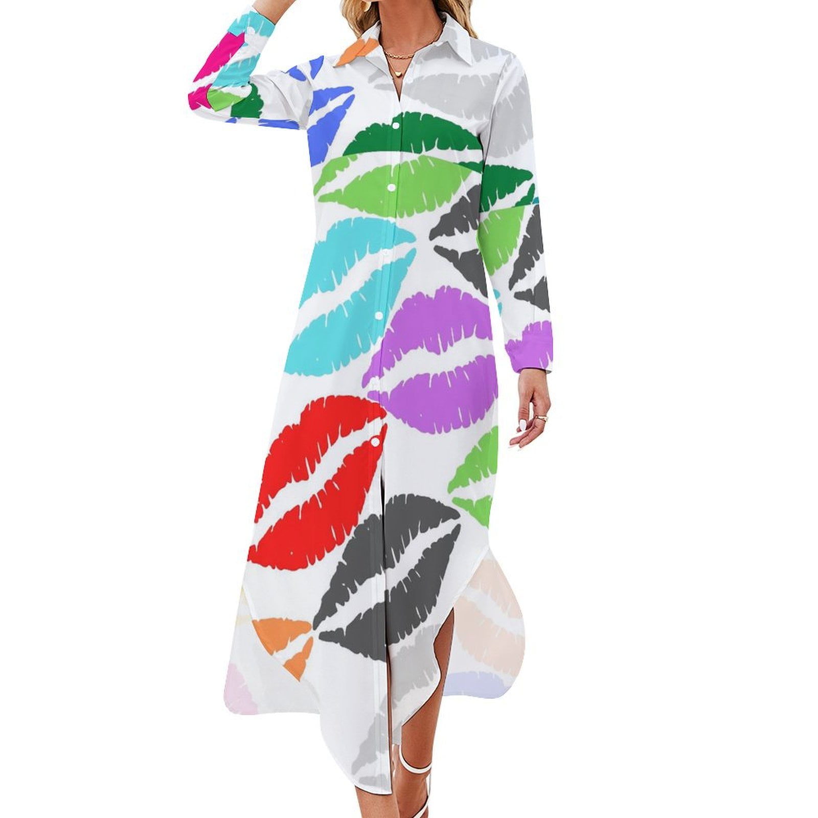 Abstract Color Block Chiffon Dress Leaf Print Cute Dresses Woman Long ...
