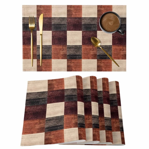 Abstract Color Block Cotton Linen Placemats Set of 2, Black Brown ...